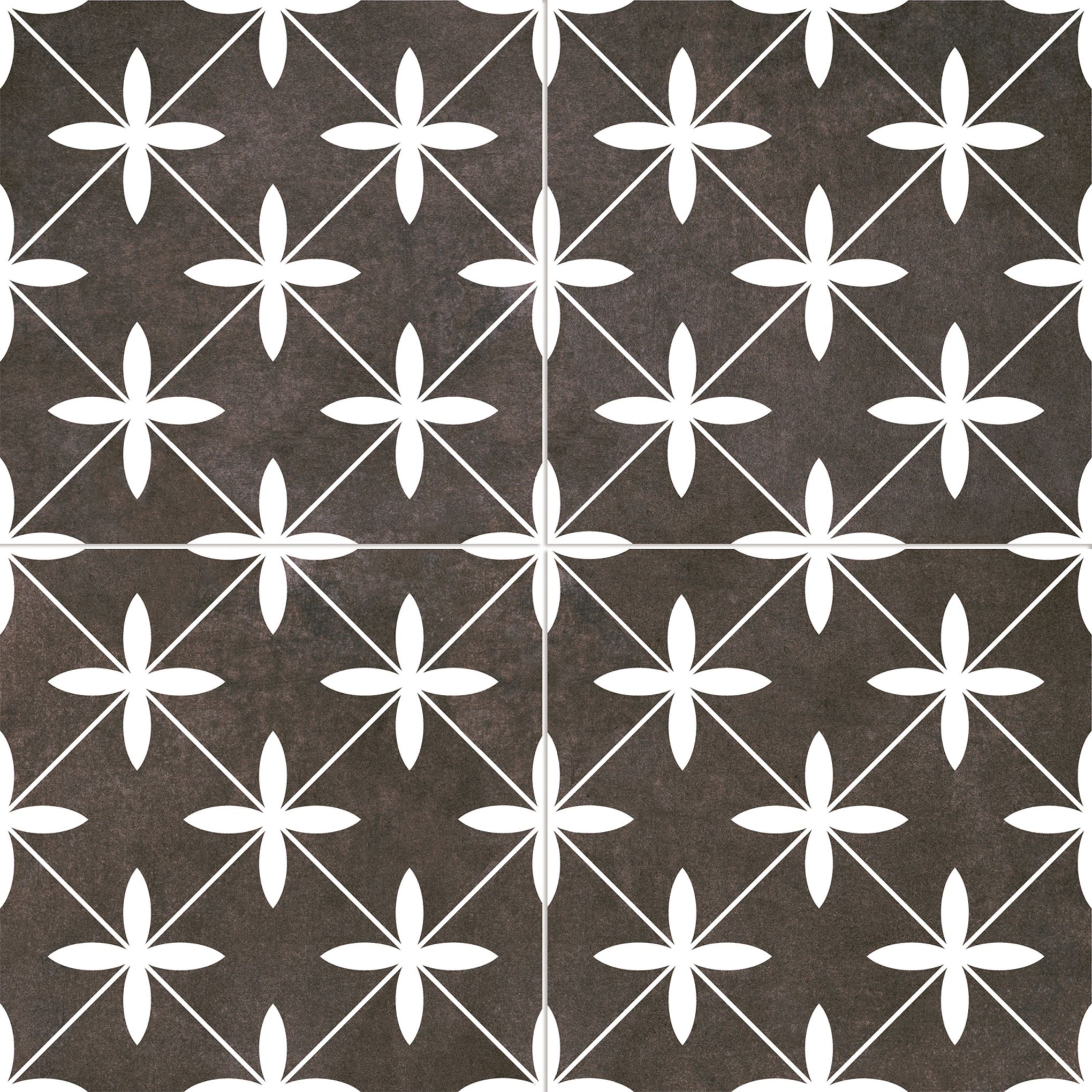 Positano Black Patterned Ceramic Tile (450x450mm) | Patterned Floor Tiles
