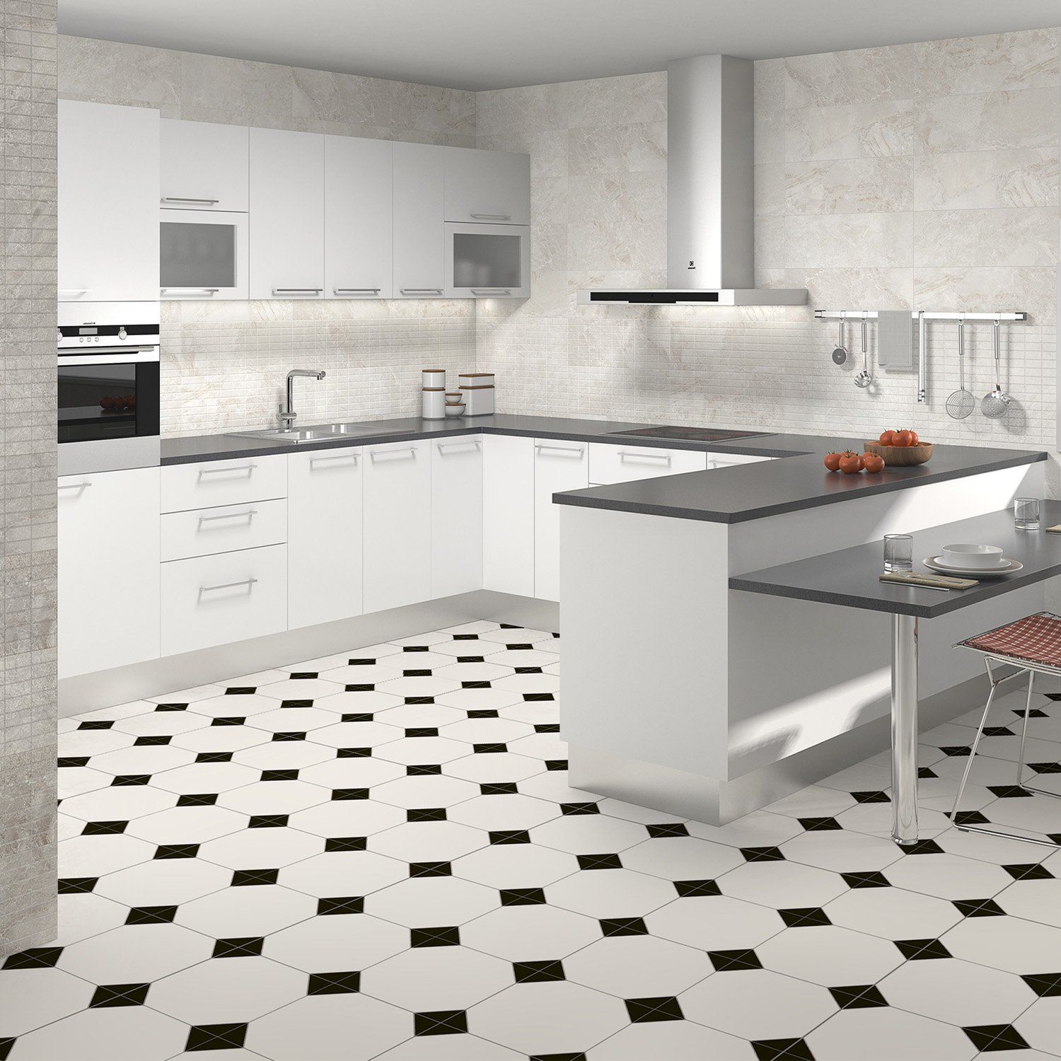 Cidra Black & White Chequered Ceramic Tile (450x450mm) | GoTiles
