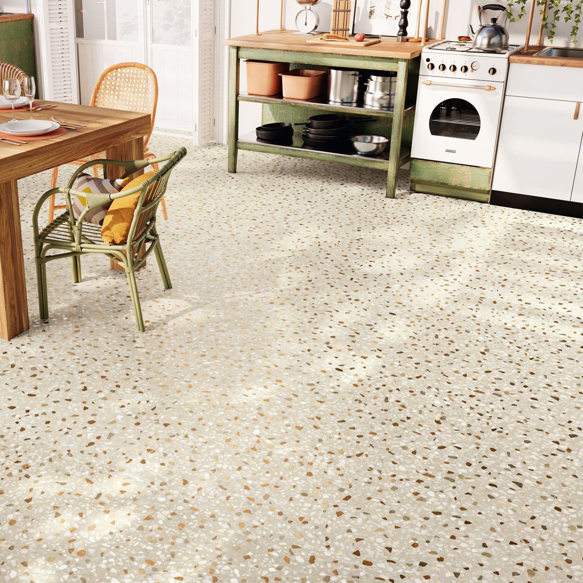 Santiago Cream Terrazzo Stone Porcelain Tile (1000x1000mm) | Go Tiles