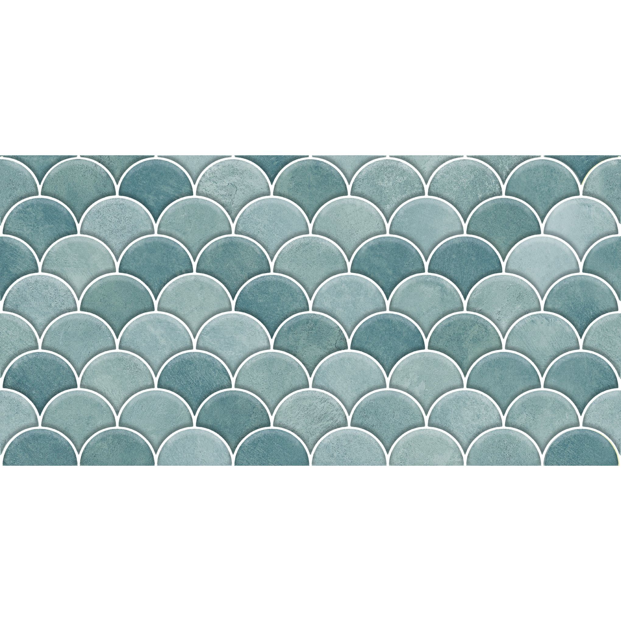 Atlas Turquoise Decor Ceramic Tile (600x300mm) | Fish Scale Tiles