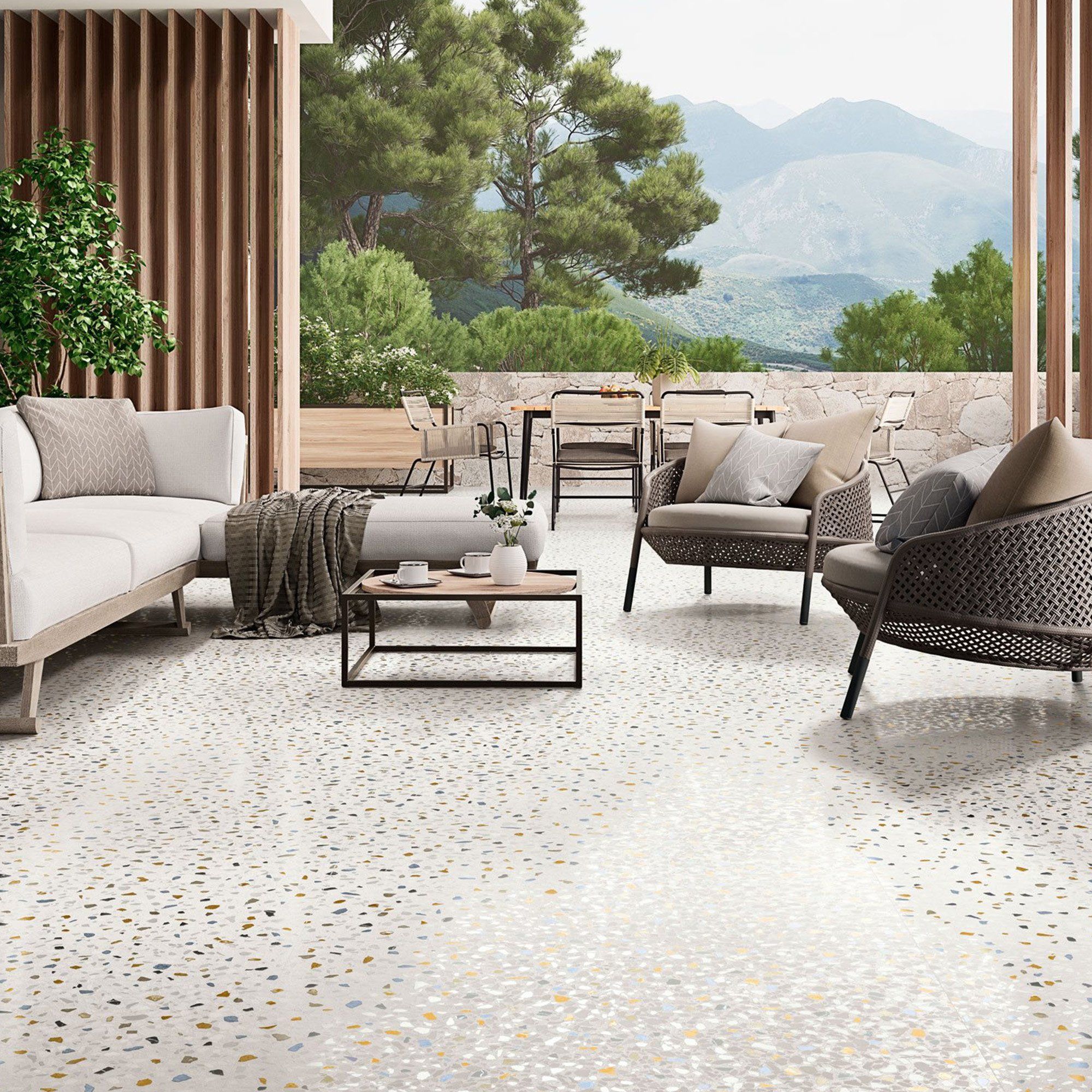 Santiago White Terrazzo Stone Porcelain Tile (1000x1000mm) | Go Tiles