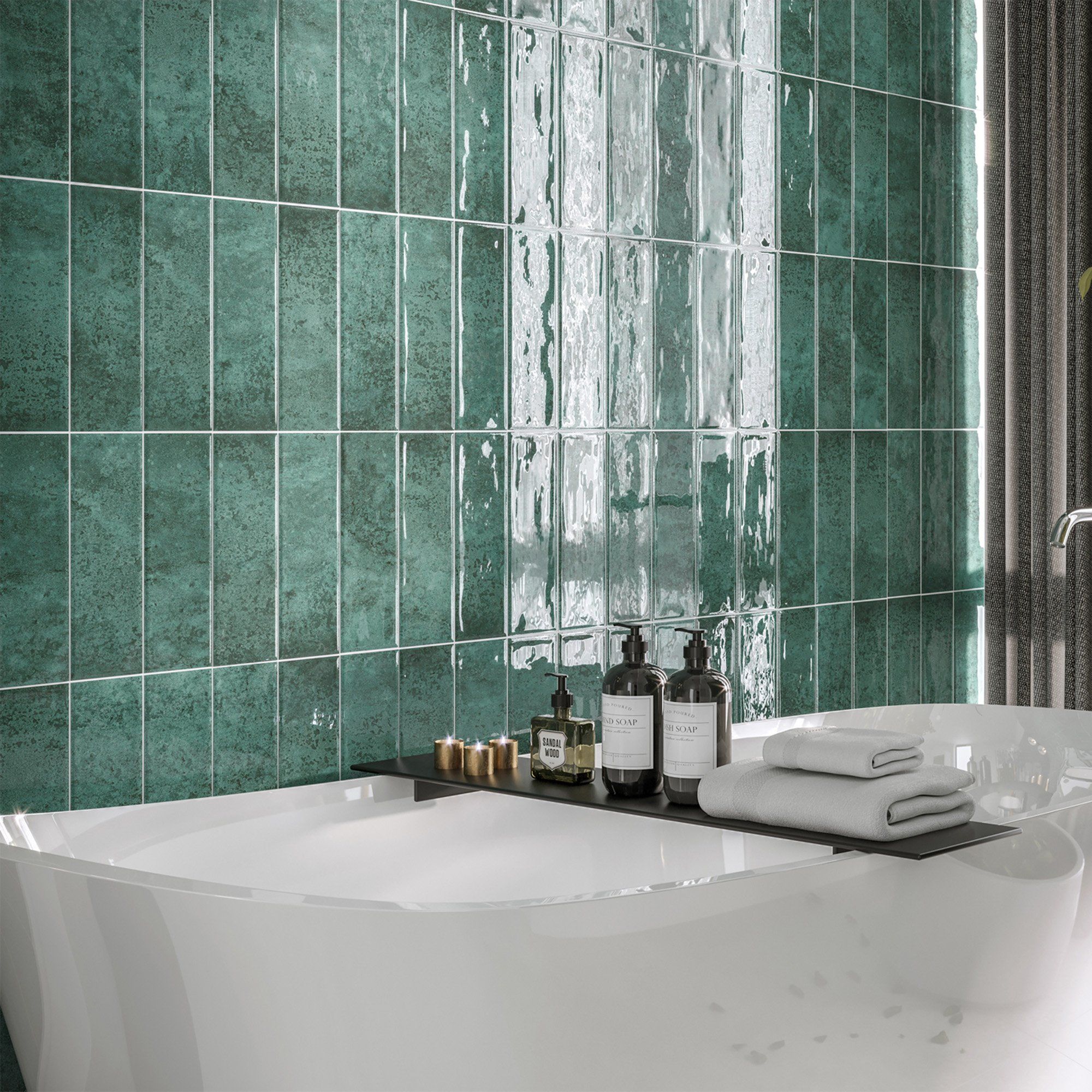 Lagon Green Ceramic Brick Tile (300x100mm) | Go Tiles