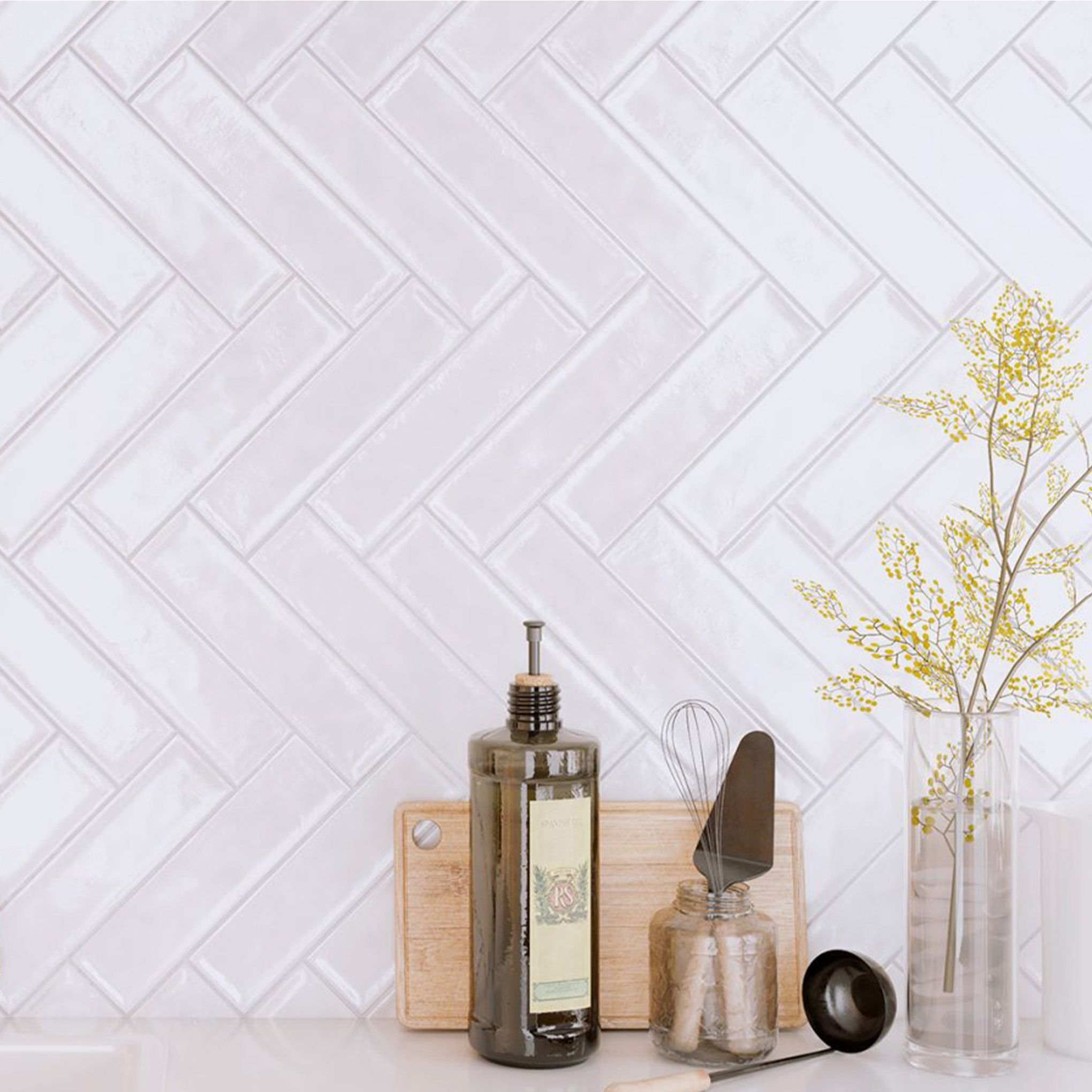 Vargas White Gloss Ceramic Brick Tile (300x75mm) | Go Tiles