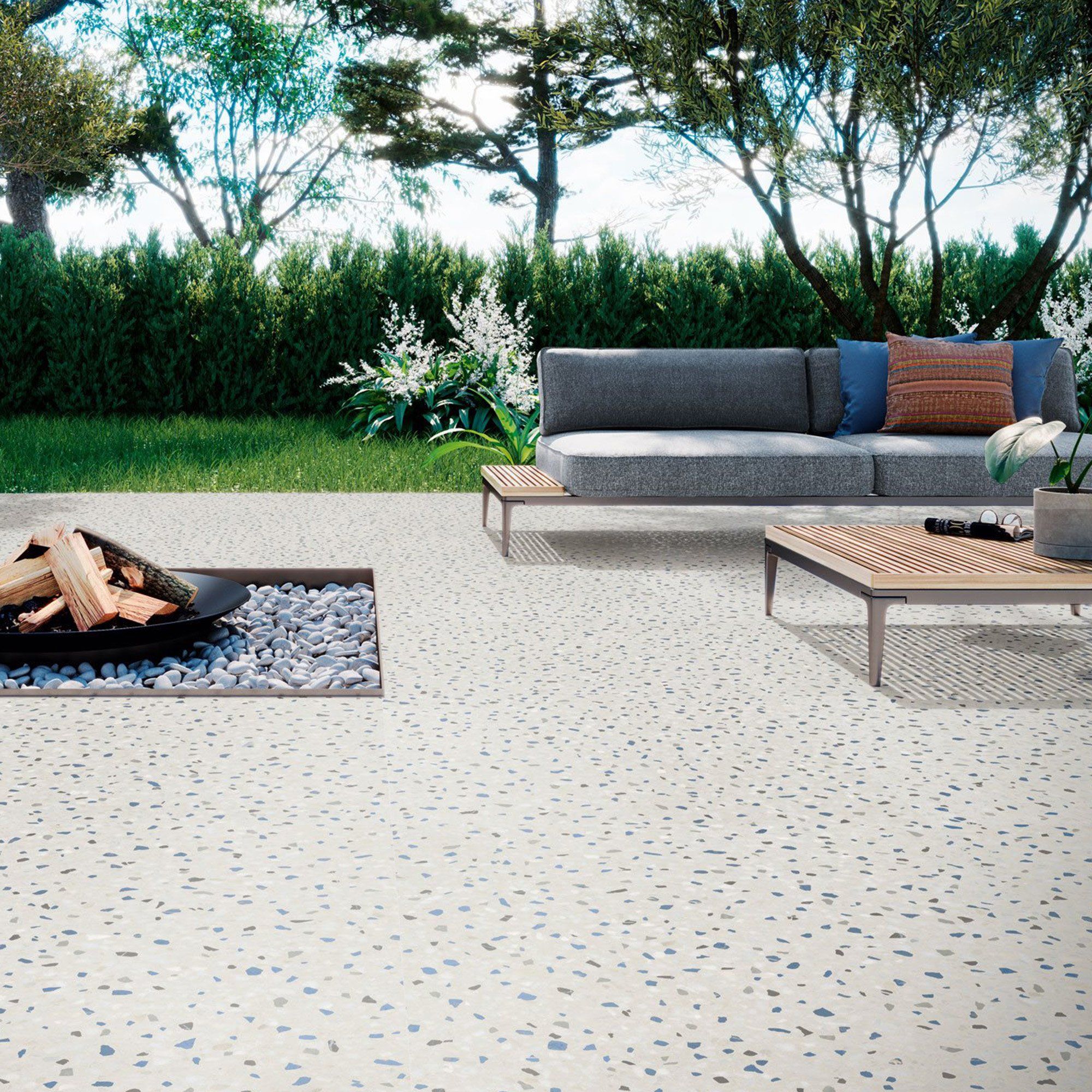Santiago Pearl Terrazzo Stone Porcelain Tile (1000x1000mm) | Go Tiles