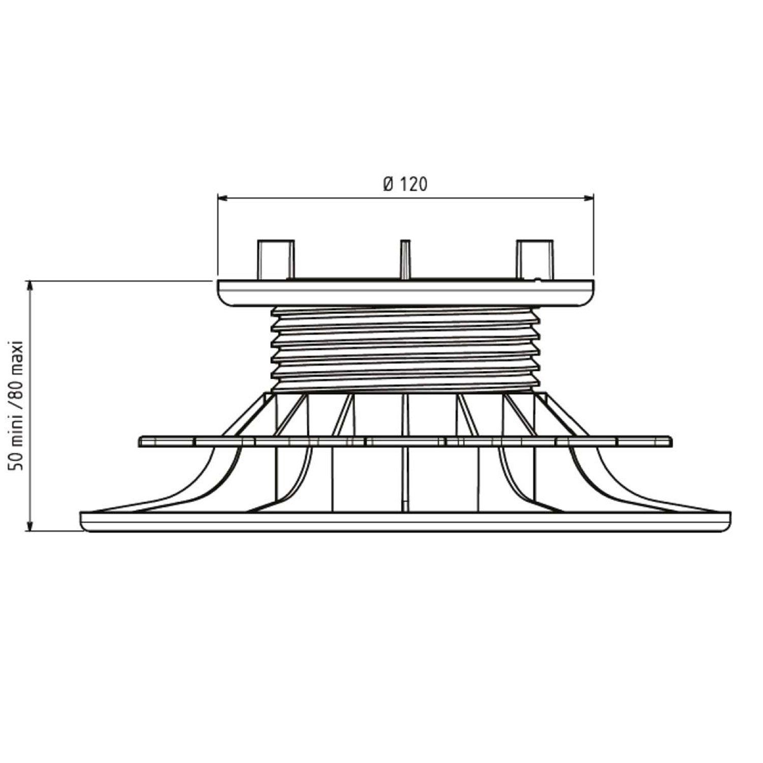 Outdoor Tile Adjustable Pedestal Risers 50 to 80mm - Pack of 20