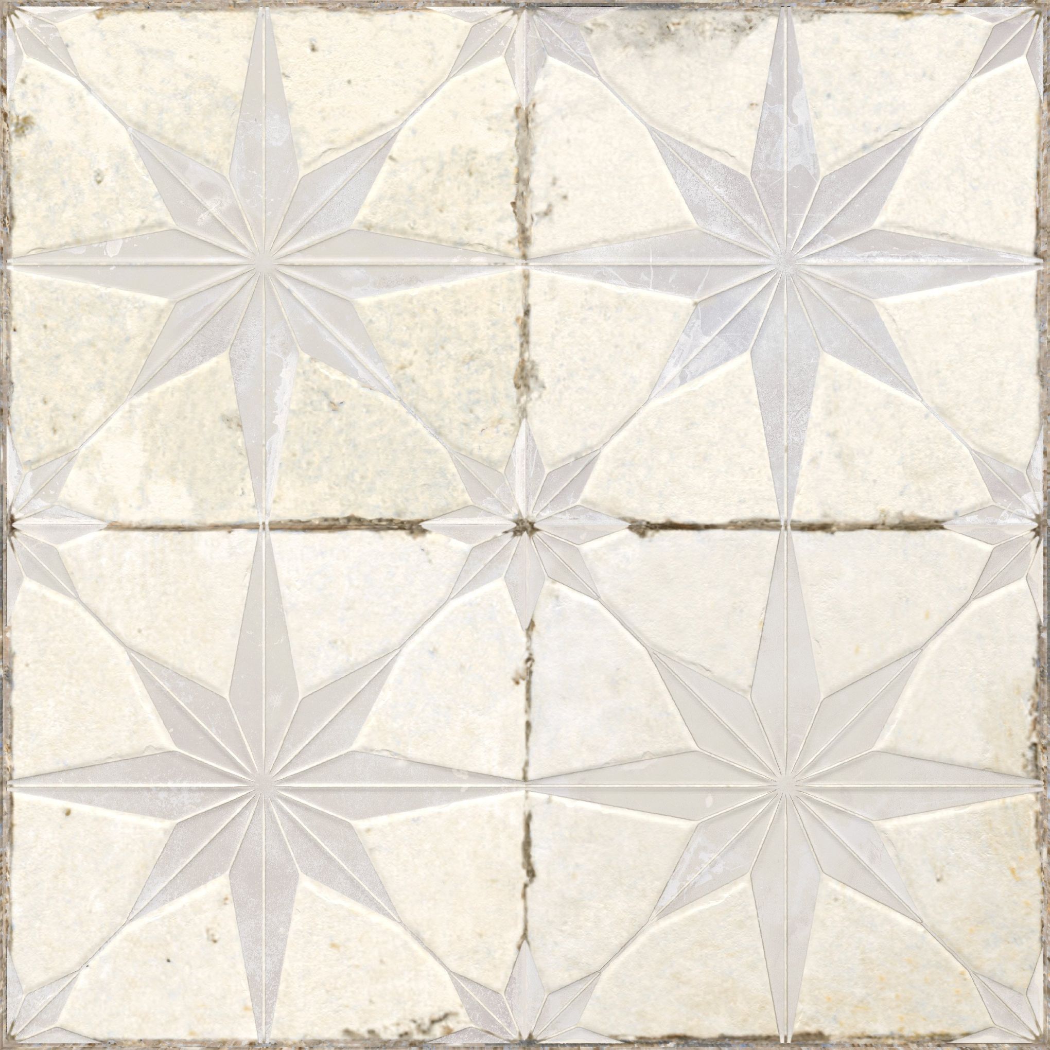 Hydra Embossed White Patterned Ceramic Tile (450x450mm) | Go Tiles