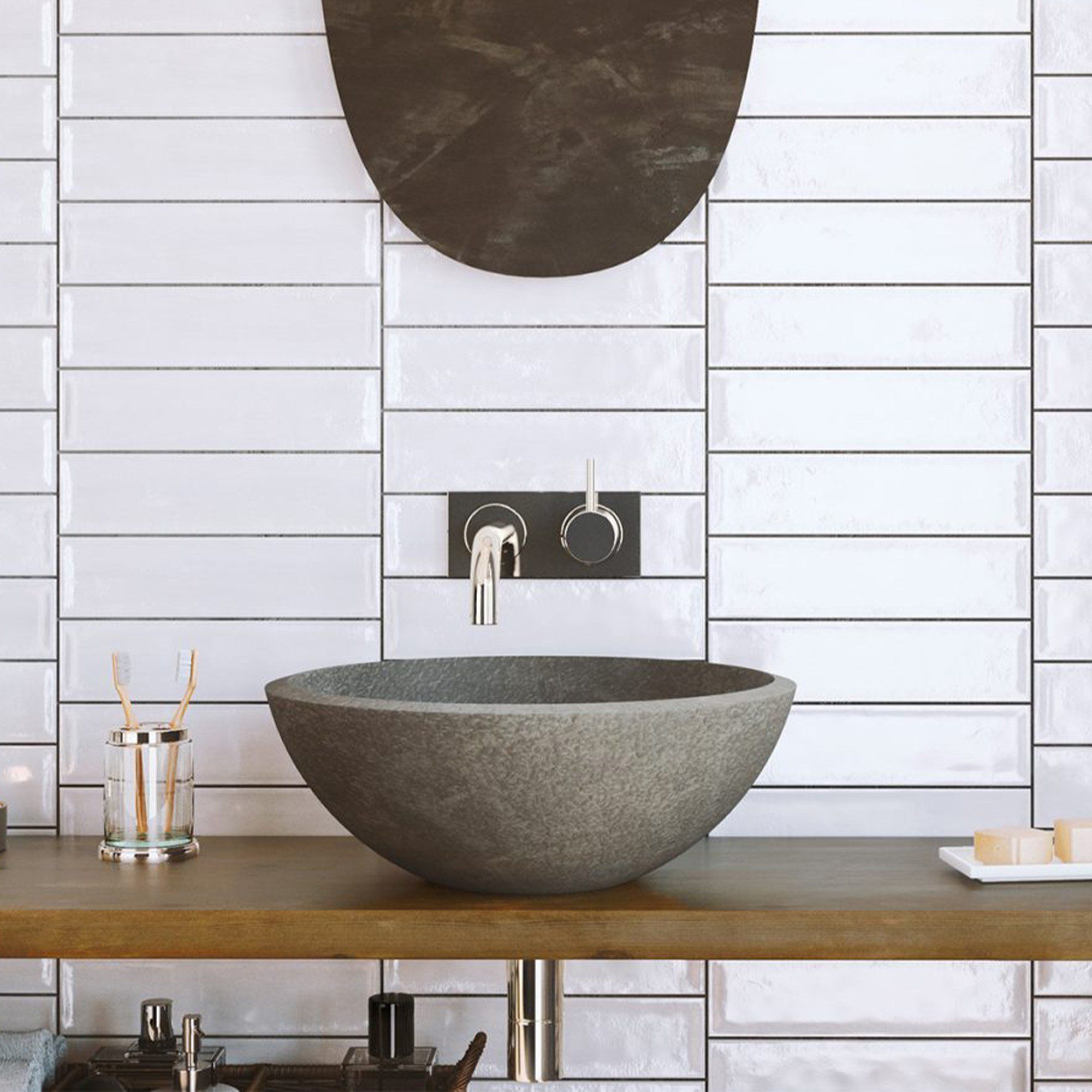 Vargas White Gloss Ceramic Brick Tile (300x75mm) | Go Tiles