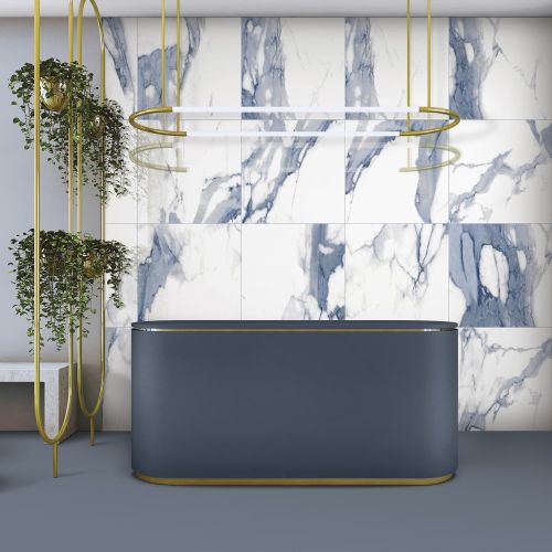 Salento Blue Gloss Marble Porcelain Tile (600x600mm) | Go Tiles