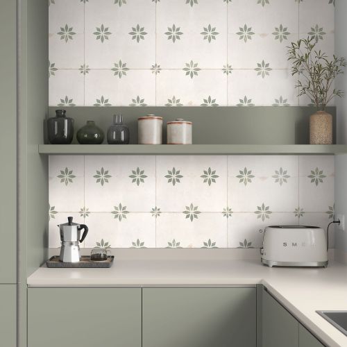 Sarajevo Sage Green Patterned Porcelain Tile (452x452mm) | Patterned ...