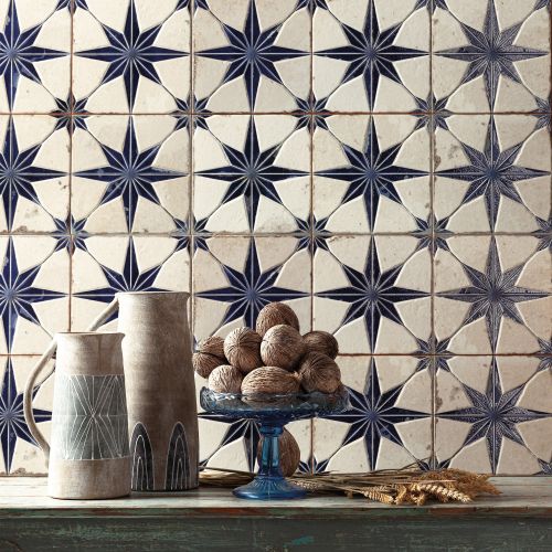 Hydra Embossed Blue Patterned Ceramic Tile (450x450mm) | Go Tiles