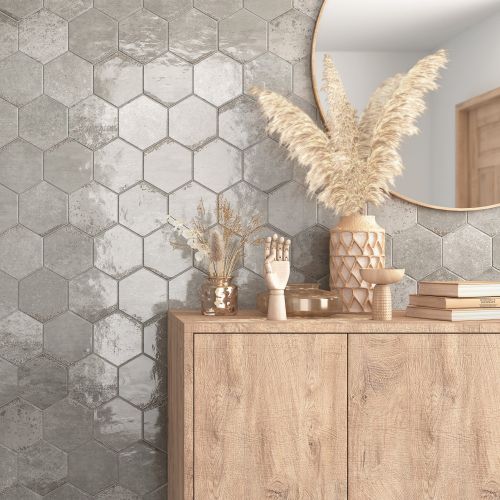 Benedict Grey Porcelain Hexagon Tile (150x130mm) | Go Tiles