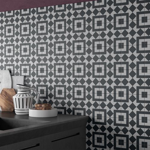Cash Monochrome Geometric Patterned Porcelain Tile (200x200mm) | Go Tiles