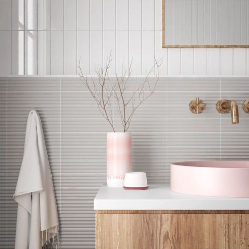 Avon Ribbed Grey Ceramic Brick Tile (200x50mm) | Go Tiles