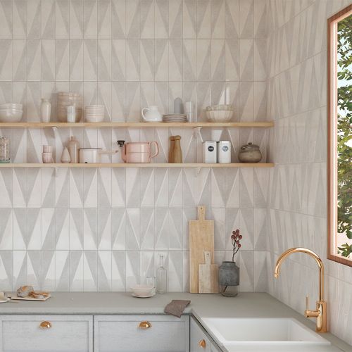 Ramos Beige Diagonal Decor Matt & Gloss Porcelain Brick Tile (300x100mm ...