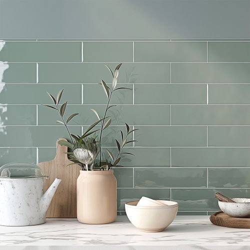 Subway Sage Green Gloss Ceramic Brick Tile (300x100mm) | Go Tiles
