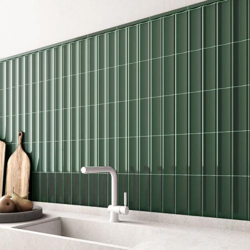 Vienna Concave Green Ceramic Brick Tile (200x65mm) | Go Tiles