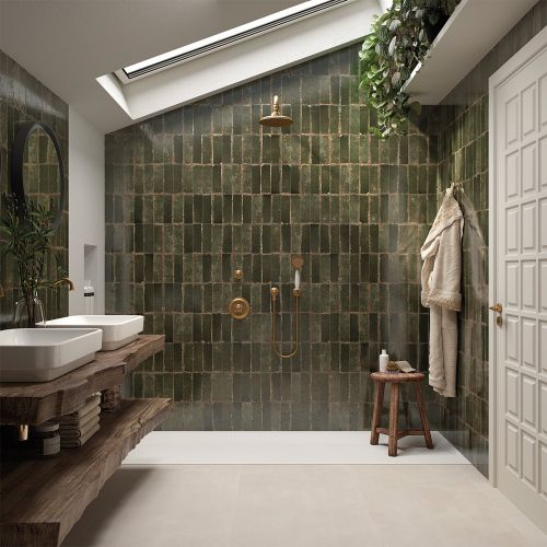 Marco Rustic Green Porcelain Brick Tile (200x65mm) | Go Tiles