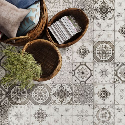 Amaya Grey Matt Patterned Porcelain Tile (200x200mm) | Go Tiles