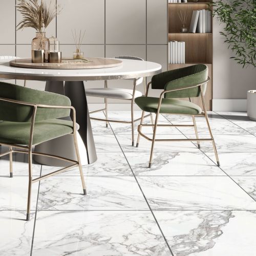 Inferno White Marble Porcelain Tile (600x600mm) | GoTiles