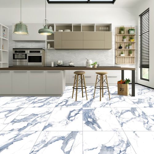 Salento Blue Gloss Marble Porcelain Tile (1200x600mm) | Go Tiles