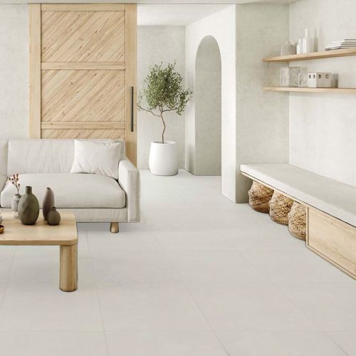 Oasis White Stone Porcelain Tile (600x600) | White Plain Tile