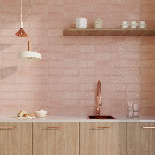 Zinnia Salmon Pink Patterned Ceramic Brick Tile (240x120mm) | Cheap ...